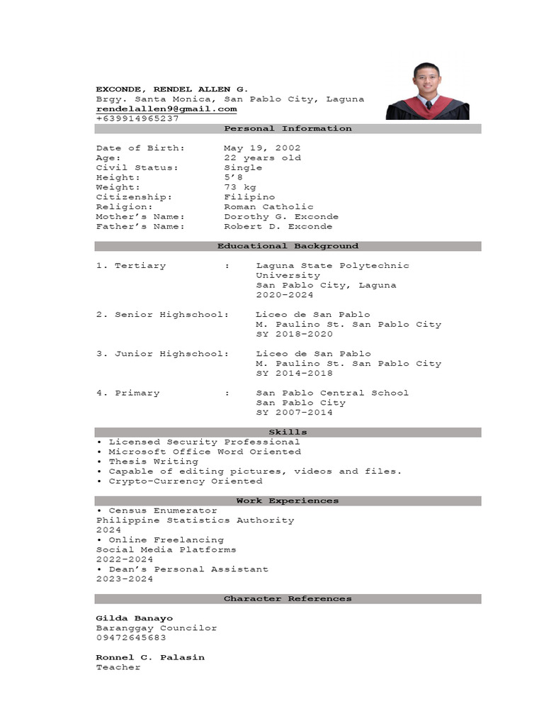 Exconde,RA - Resume | PDF