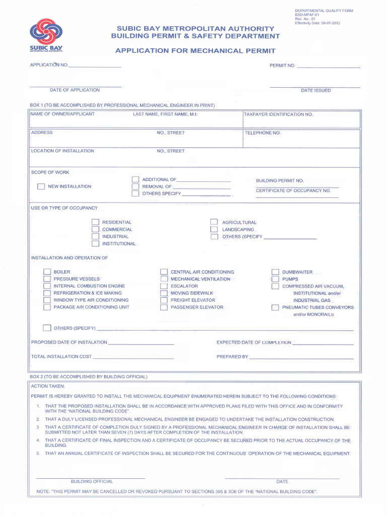 Application Form for Mechanical Permit | PDF