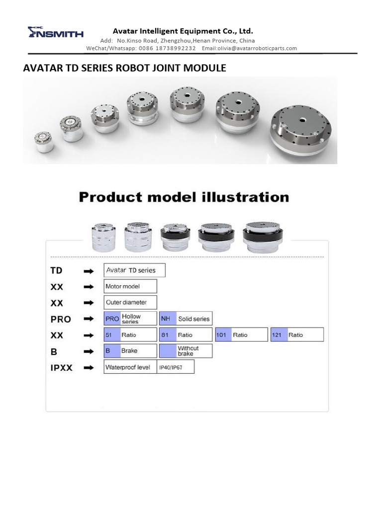 Catalogue of Avatar TD Series Robot Joint Module2024 | PDF | Torque | Inductance