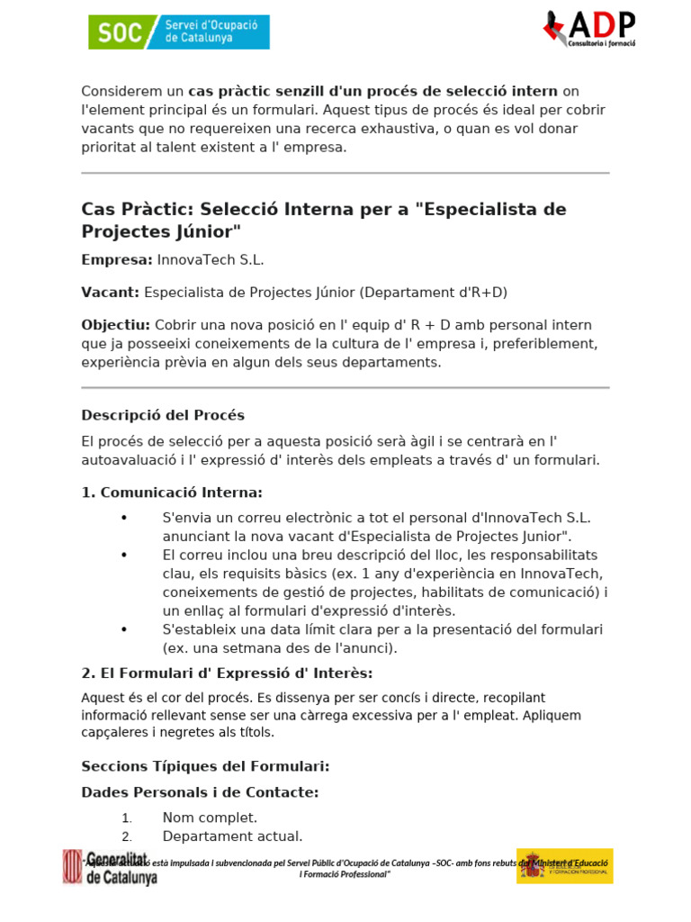 Proces de Selecció Intern Aprenentatge 3 | PDF