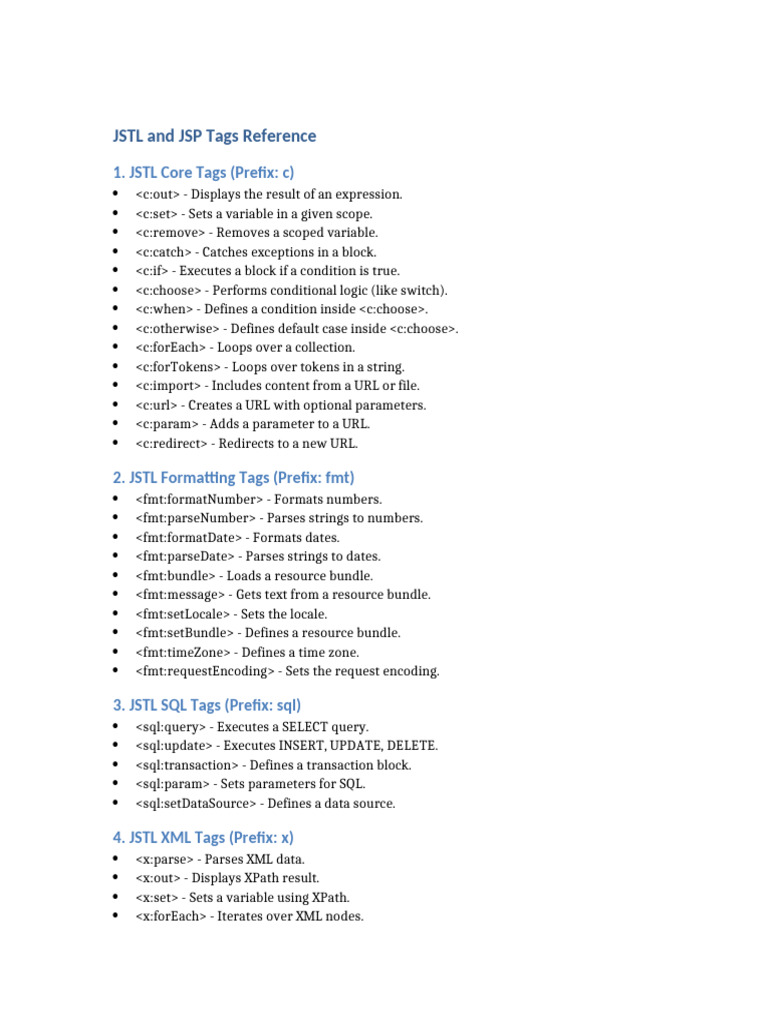JSTL and JSP Tags Reference | PDF | Xml | Xslt