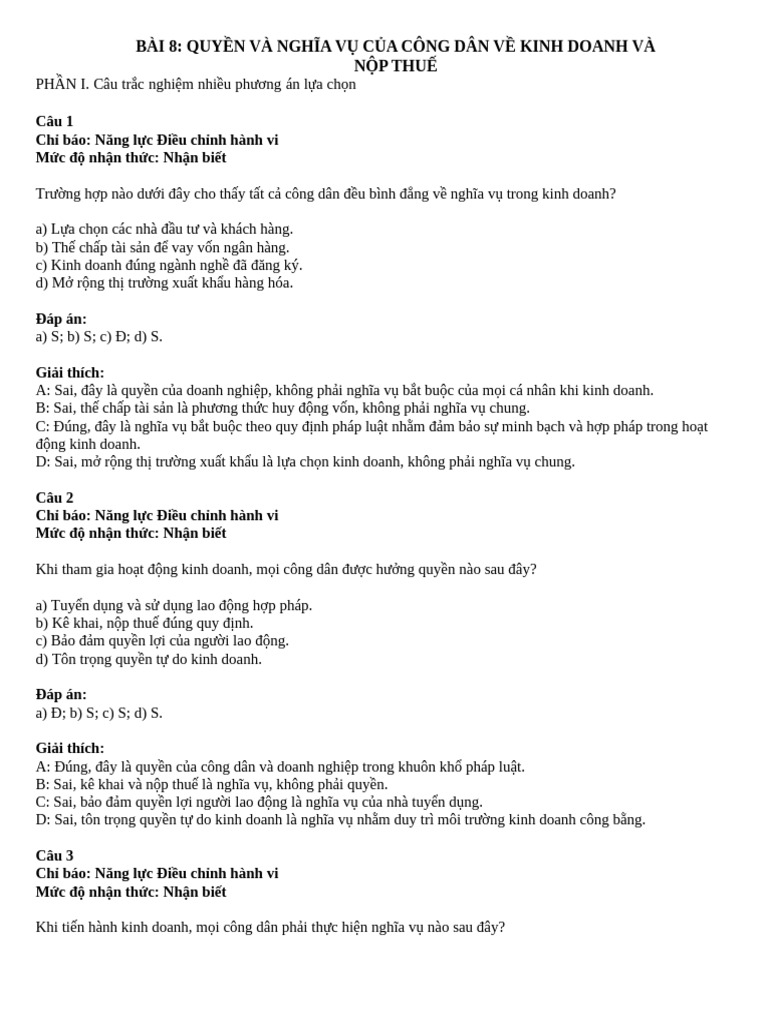 bài tập bài 8 k12 | PDF