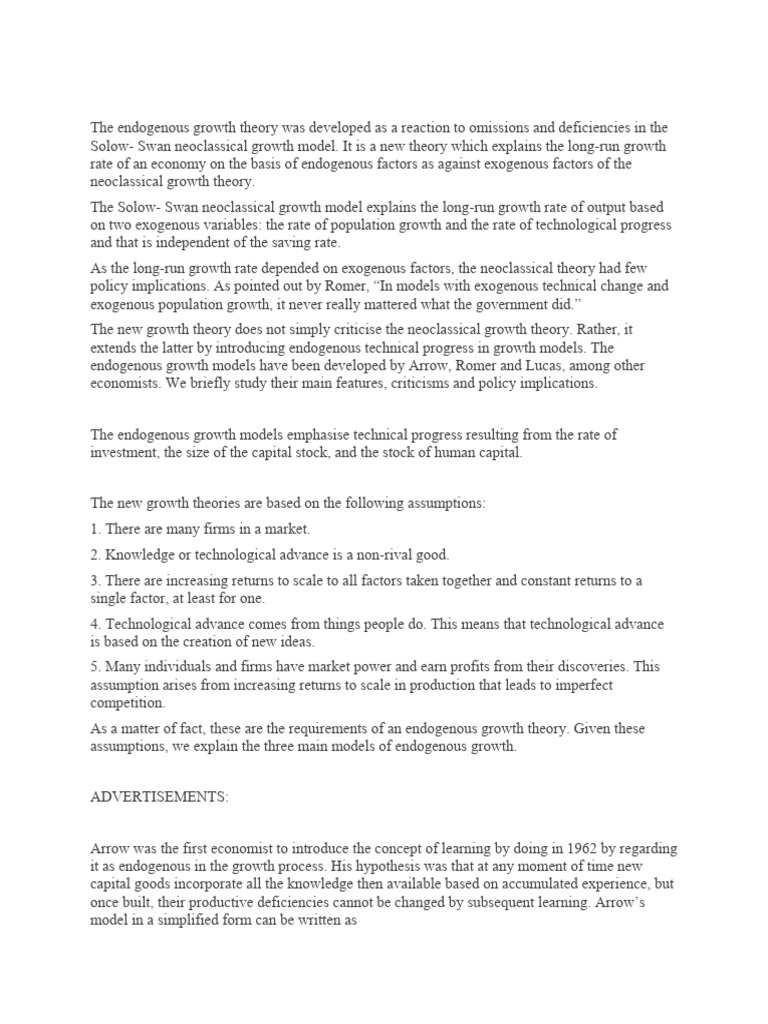 Endogenous Growth Theory Explained | PDF | Economic Growth | Economics