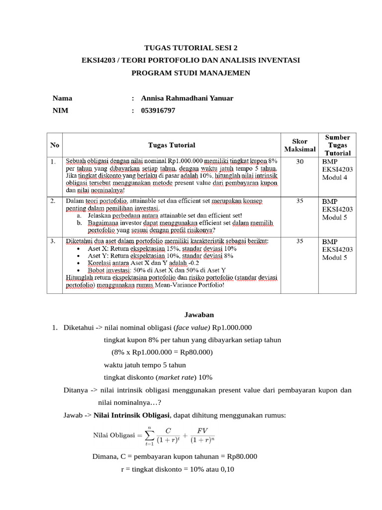 Tugas 2 - Teori Portofolio Dan Analisis Investasi | PDF