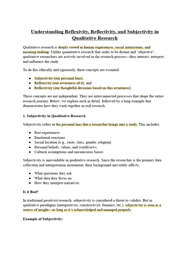 QR Unit 1 Reflec-Reflex-Subj With Example | PDF | Qualitative Research ...
