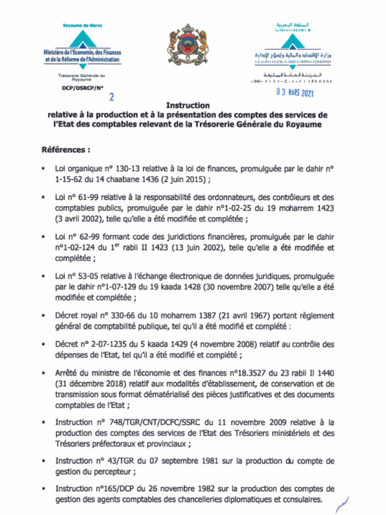 Instruction N°2 Du 03 - 03 - 2021 Relative À La Production Des Comptes ...