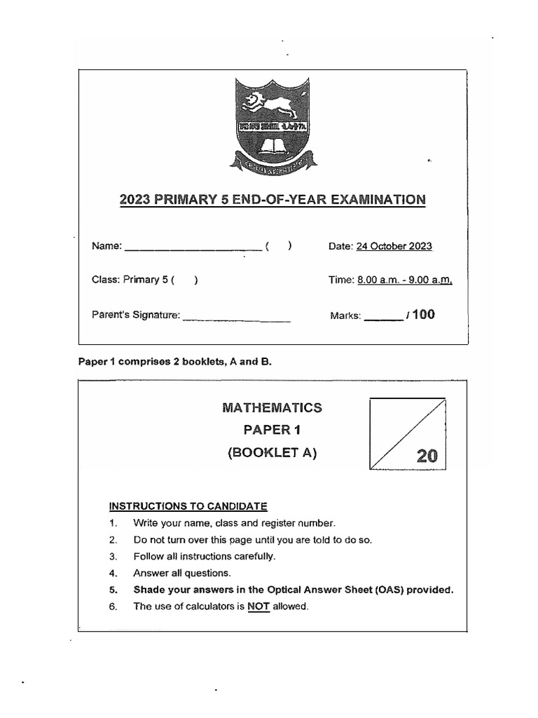 P5 Maths EOY 2023 TaoNan Exam Papers | PDF