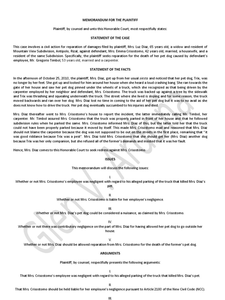 Trial Memorandum For Supreme Court Sample Essay Exam No. 2 by Glen V ...