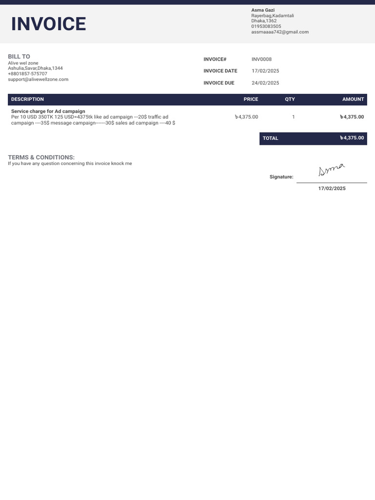Invoice for Ad Campaign Services | PDF