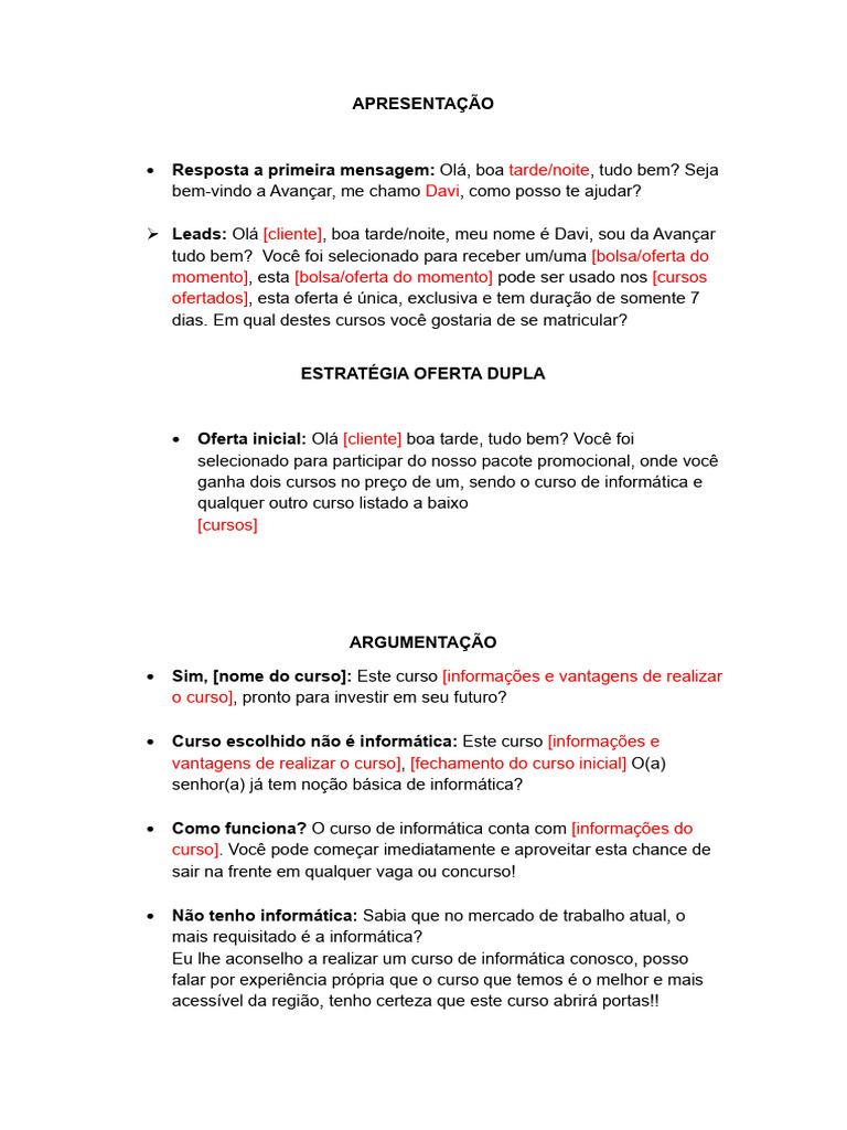 Scripit de atendimento | PDF