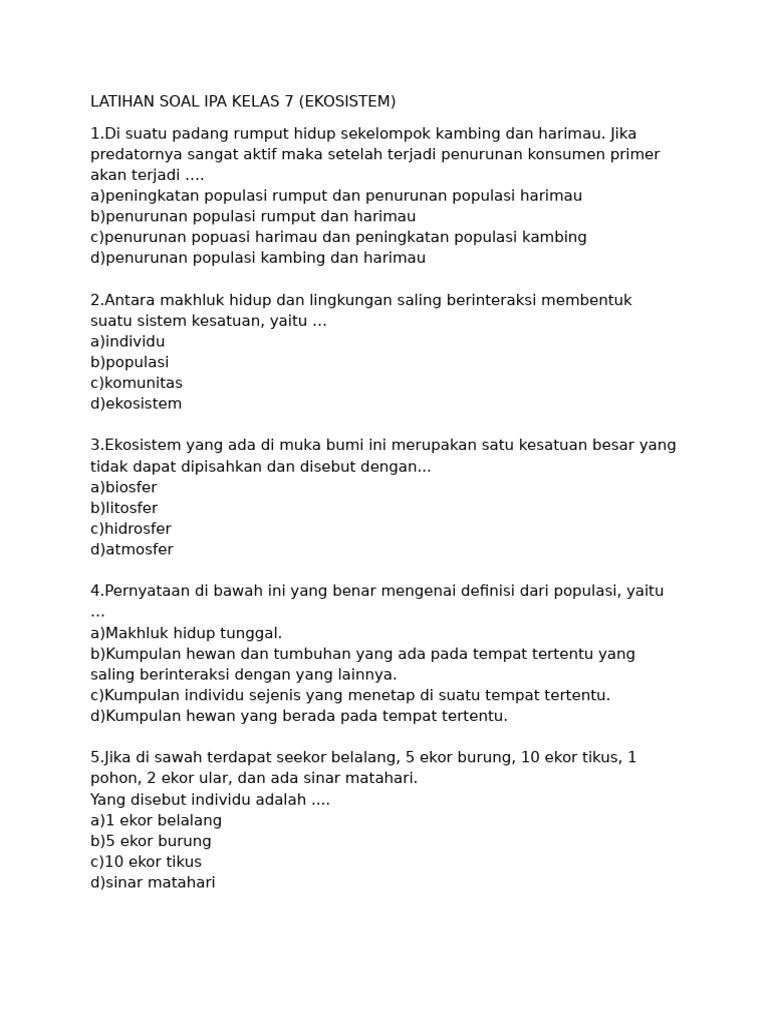 LATIHAN SOAL IPA KELAS 7 | PDF