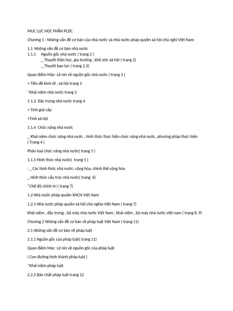 MỤC LỤC HỌC PHẦN PLDC | PDF
