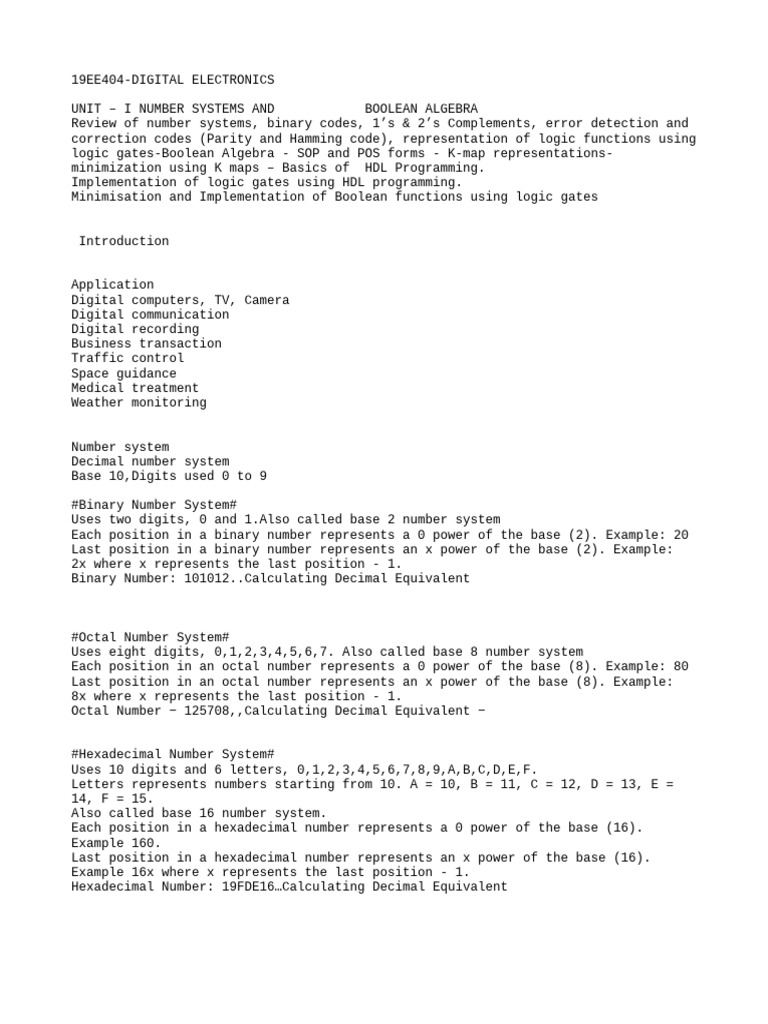 UNIT1-Numer Systems and Boolean Algebra-Part1 | PDF | Logic Gate | Error Detection And Correction