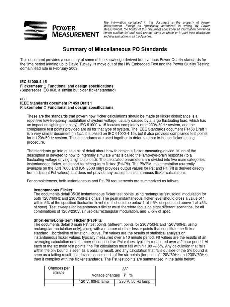 Summary of Miscellaneous PQ Standards | PDF | Electronics | Electrical ...