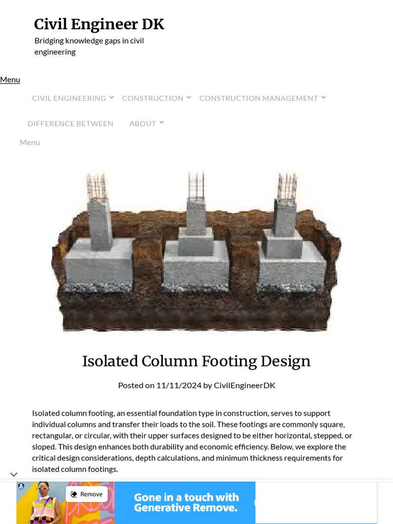Isolated Column Footing Design - Civil Engineer DK | PDF | Bending | Foundation (Engineering)