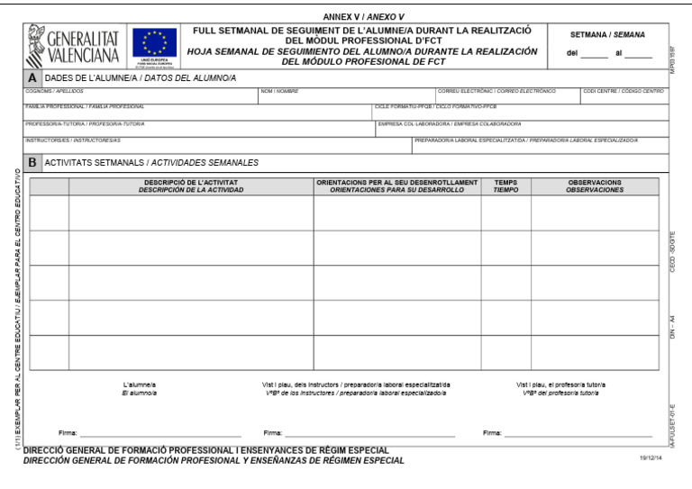 Hoja Semanal de Seguimiento Del Alumno/A Durante La Realización Del Módulo Profesional de FCT | PDF