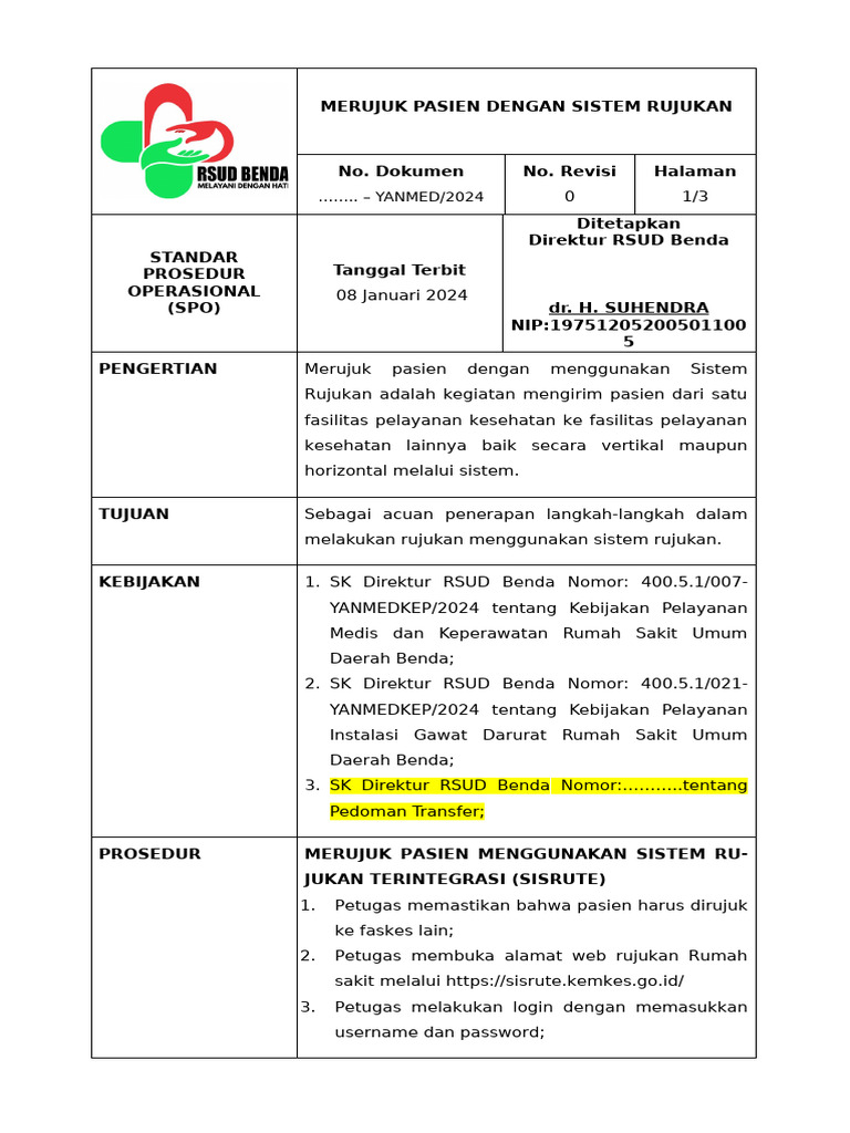Yanmed - Igd - 2025 - Spo Merujuk Pasien Dengan Sistem Rujukan Rev | PDF