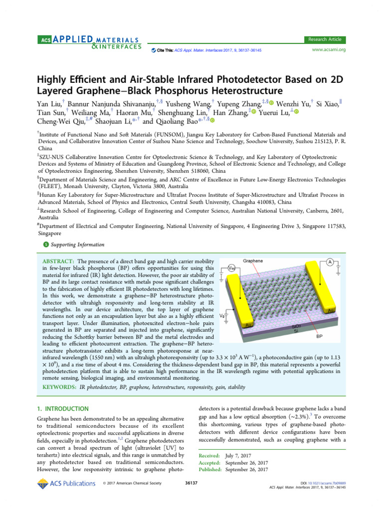 Efficient Air-Stable Infrared Photodetector | PDF | Graphene | Infrared