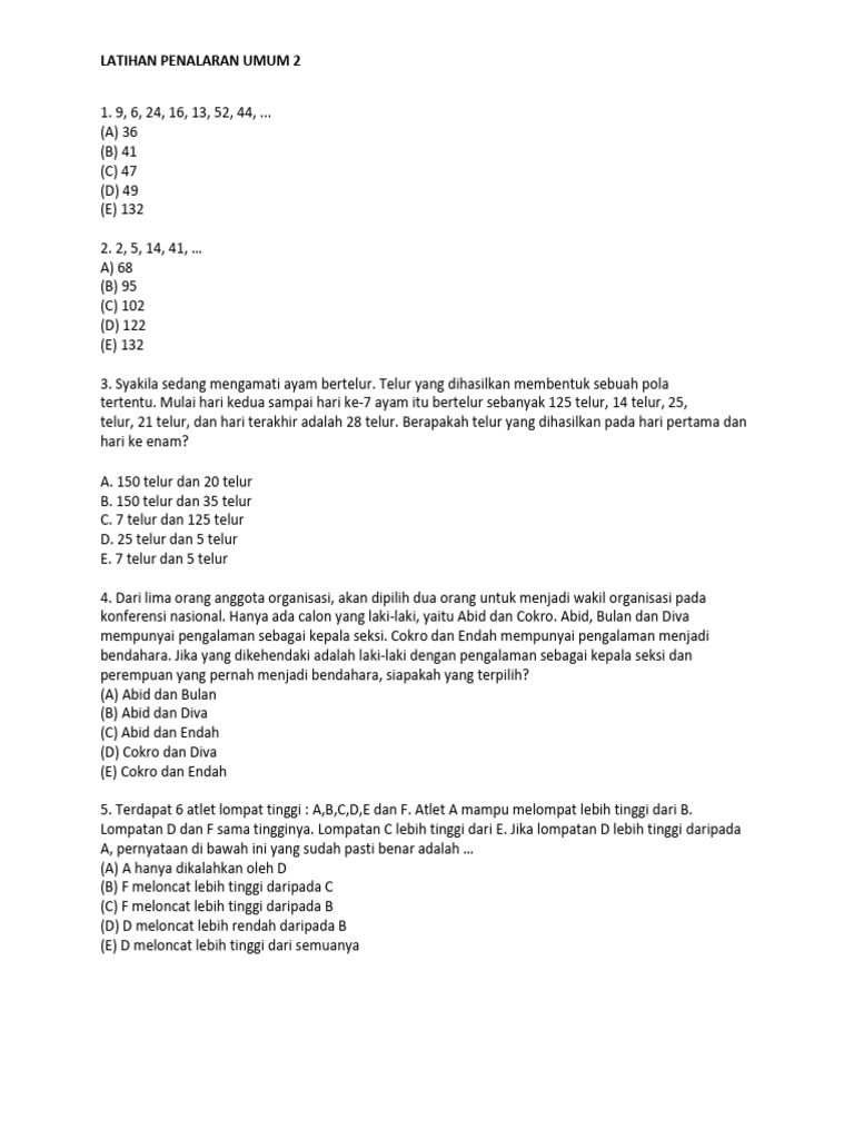 Latihan Penalaran Umum 2-1 | PDF