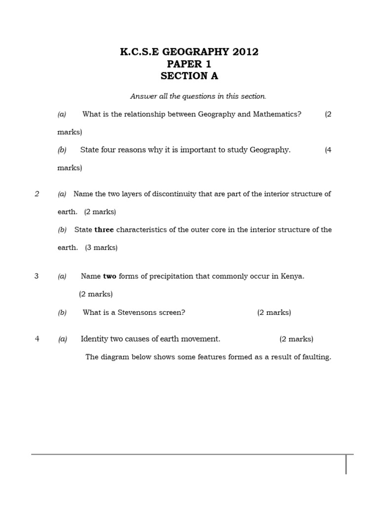 Kcse 2012 Geography Paper 1 | PDF | Geography | Weathering