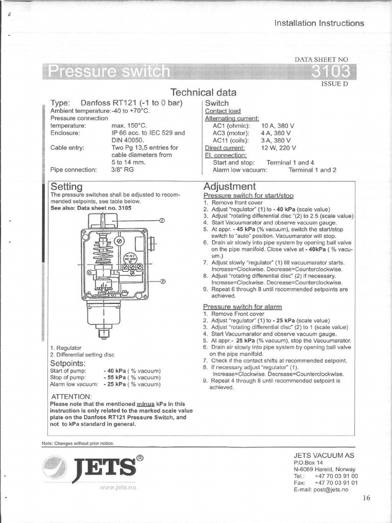 Pressure Switch Setting Vaccumerator | PDF | Vacuum | Valve