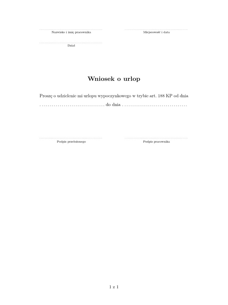 Wniosek-Urlopowy Wzor | PDF