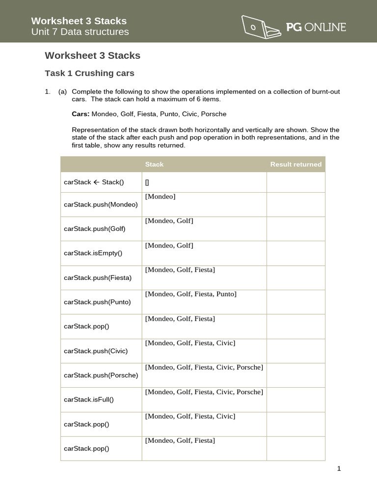 Data Structures Worksheet 3 Stacks | PDF | Software Engineering | Computer Programming