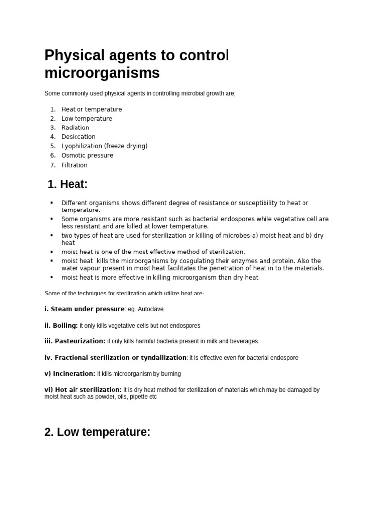 Physical Agents for Microbial Control | PDF | Sterilization ...