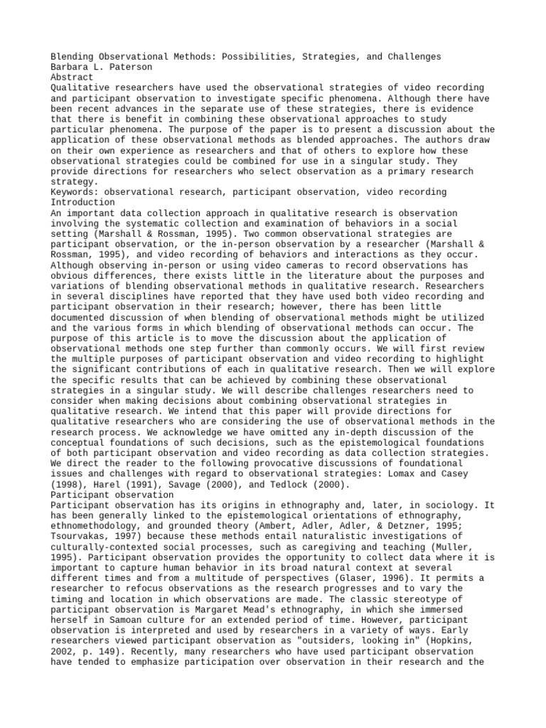 Blending Video and Participant Observation | PDF | Qualitative Research ...