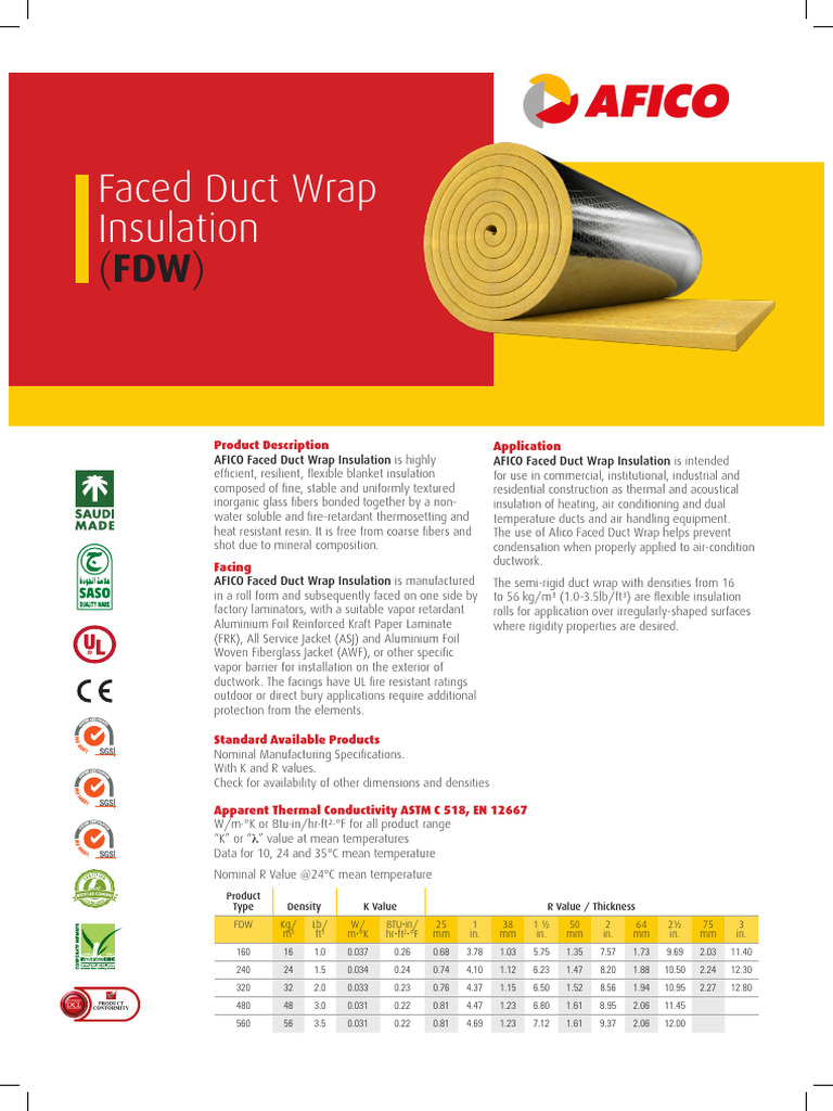 Afico Duct Wrap Insulation FDW | PDF | Duct (Flow) | Thermal Insulation