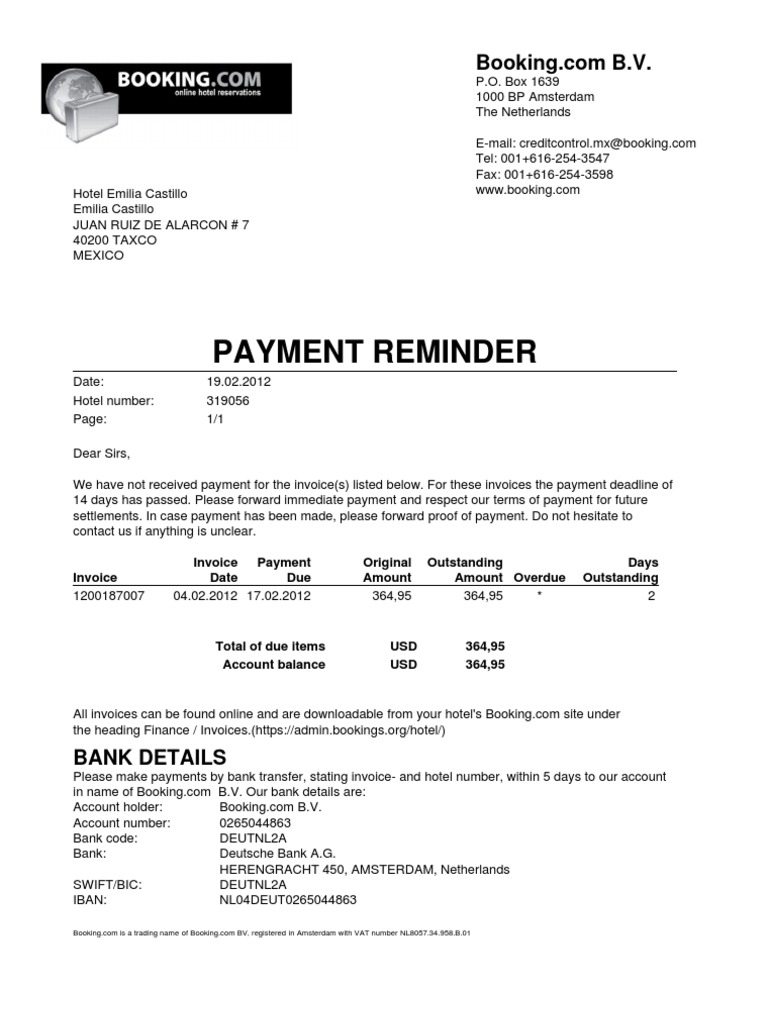 Payment Reminder - Booking Com Hotel 319056 | PDF | Finance & Money ...