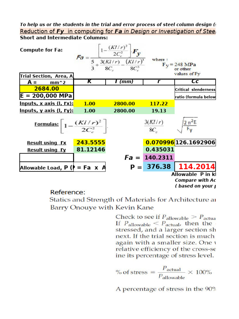 Reduction of Fy With Protected Formulas | PDF