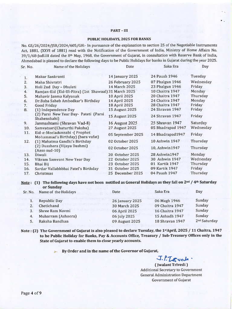 2025 Holiday Notification English | PDF