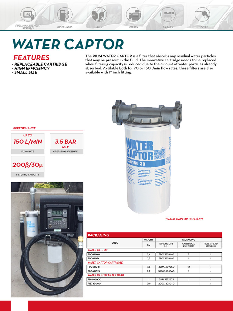 PIUSI Water Captor Filter Overview | PDF | Filtration | Biodiesel