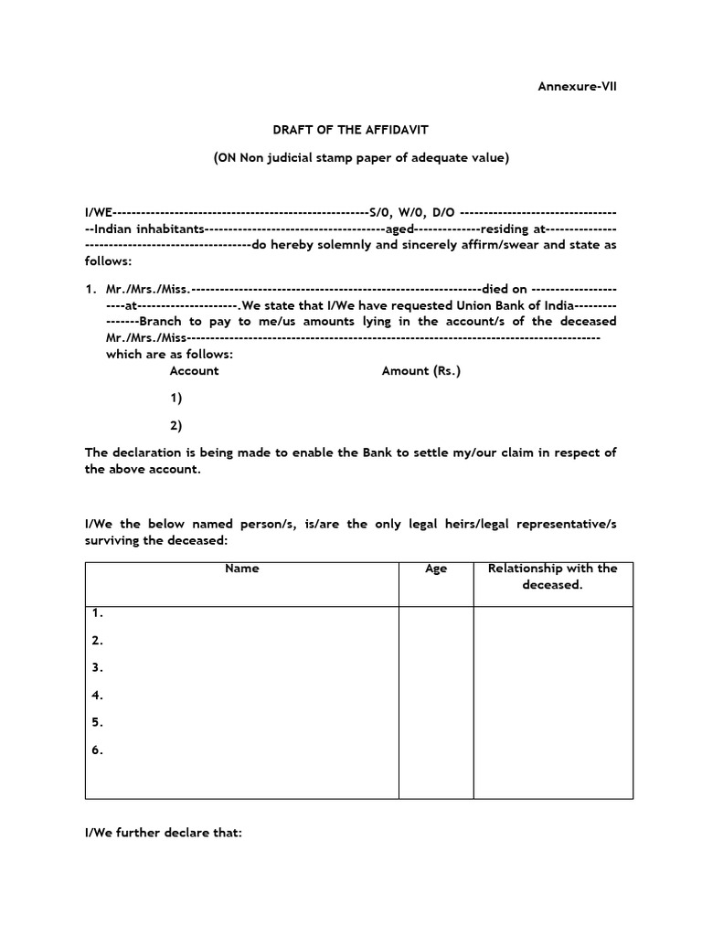 7 Annexure-VII Draft of Affidavit | PDF | Affidavit | Inheritance
