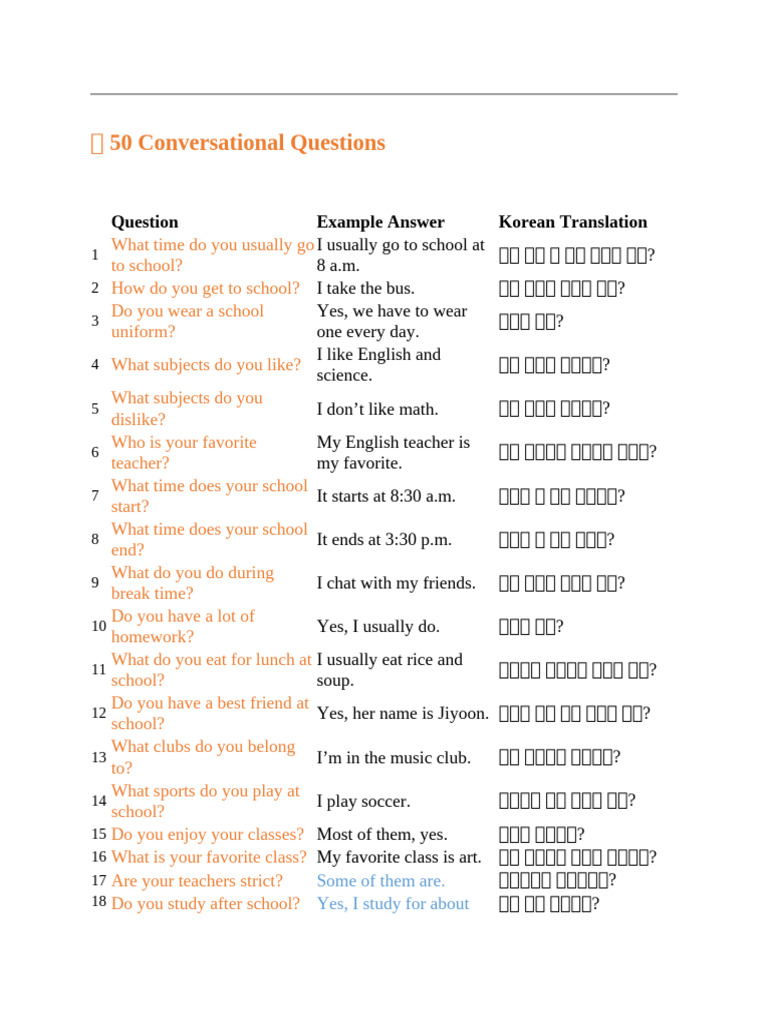 Action Word Memorization and Activity 50 Coversational Questions Practice | PDF