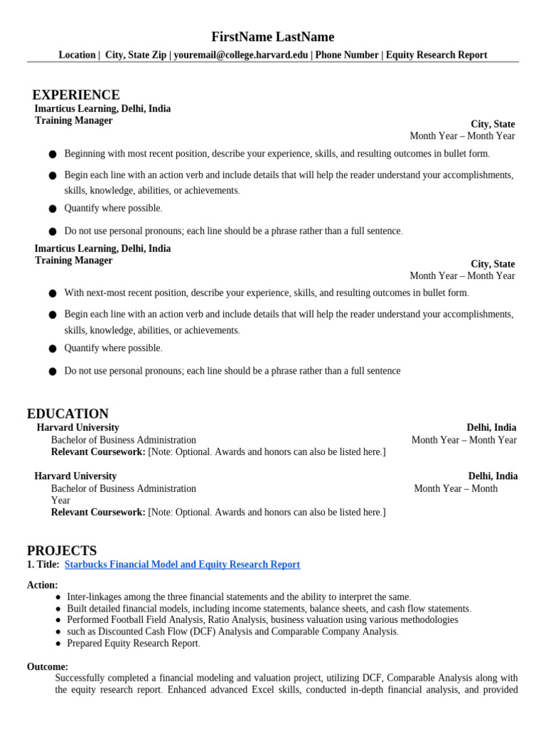 Experienced Harvard Resume | PDF | Discounted Cash Flow