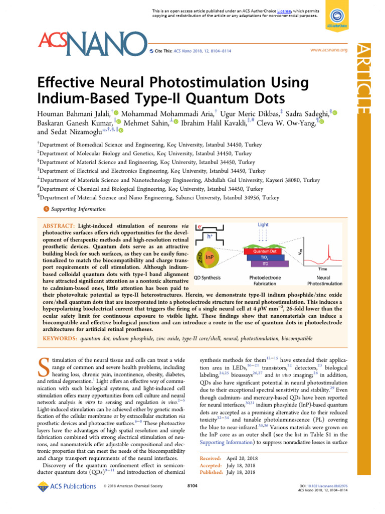 Effective Neural Photostimulation Using Indium-Based Type-II Quantum Dots | PDF | Zinc Oxide ...