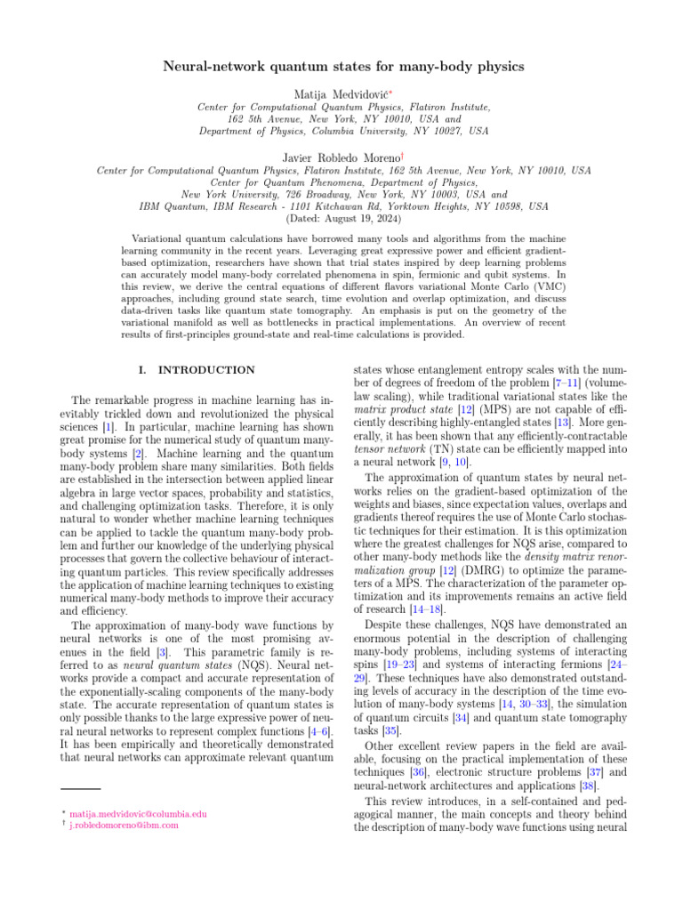 Neural-Network Quantum States For Many-Body Physics | PDF | Wave ...
