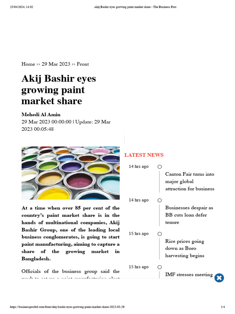 Akij Bashir Eyes Growing Paint Market Share - The Business Post | PDF | Economies