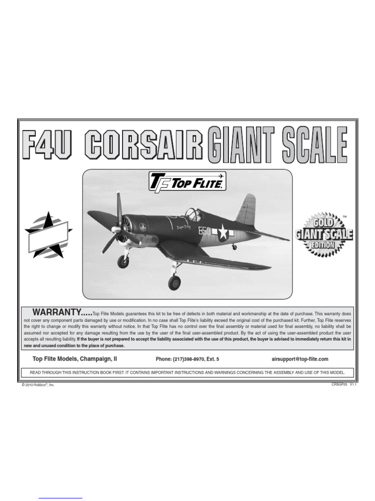 Giant F4U Corsair Oz13617 Manual | PDF | Flap (Aeronautics) | Adhesive