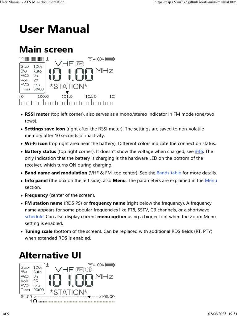 User Manual - ATS Mini Documentation | PDF | Frequency Modulation | Broadcasting
