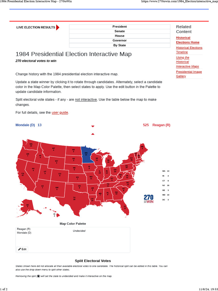 1984 Presidential Election Map | PDF | American Politicians | American ...