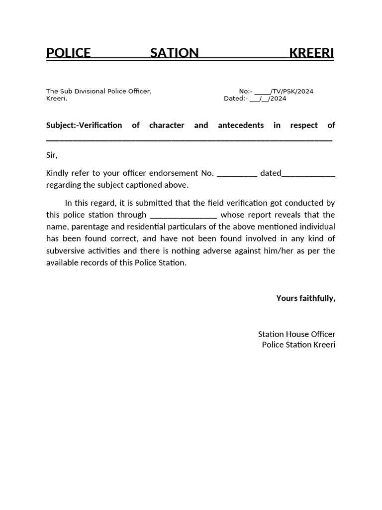 SDPO Application Charcter Certificate | PDF