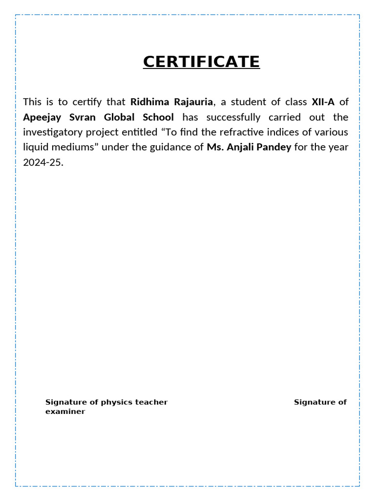 Refractive Indices of Liquids Project | PDF | Refractive Index | Refraction