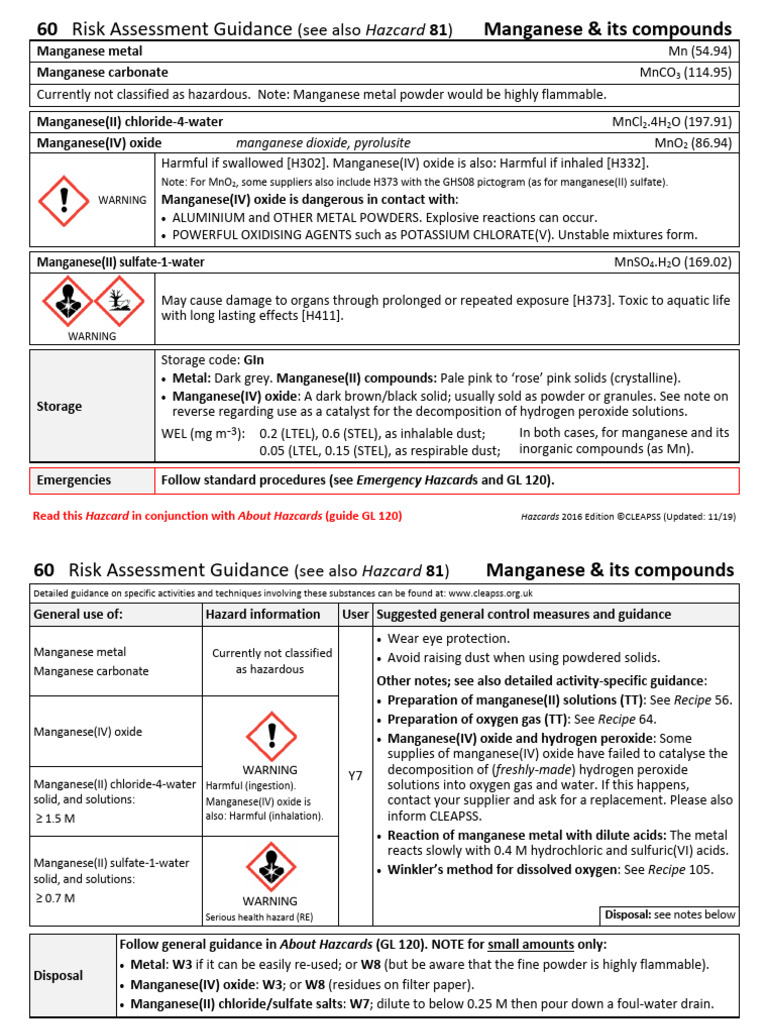 Manganese Compounds Safety Guide | PDF | Manganese | Oxide