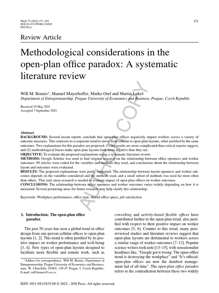Methodological Considerations in The Open-Plan Office Paradox - A ...
