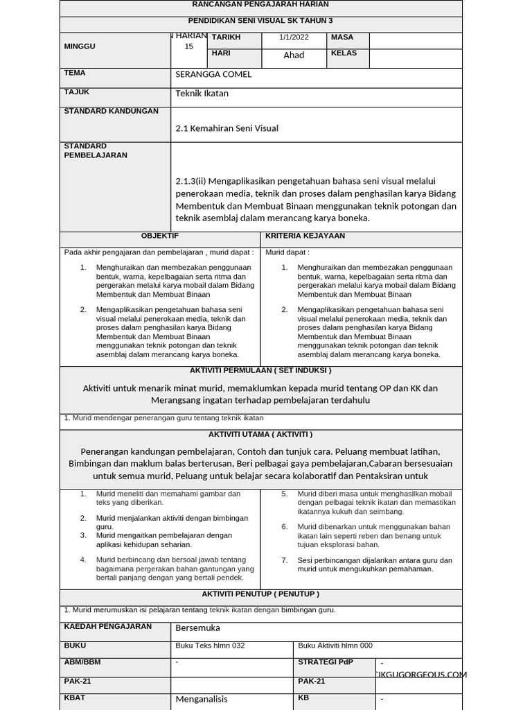 RPH Minggu 15 PSV THN 3 by Cikgu Gorgeous | PDF