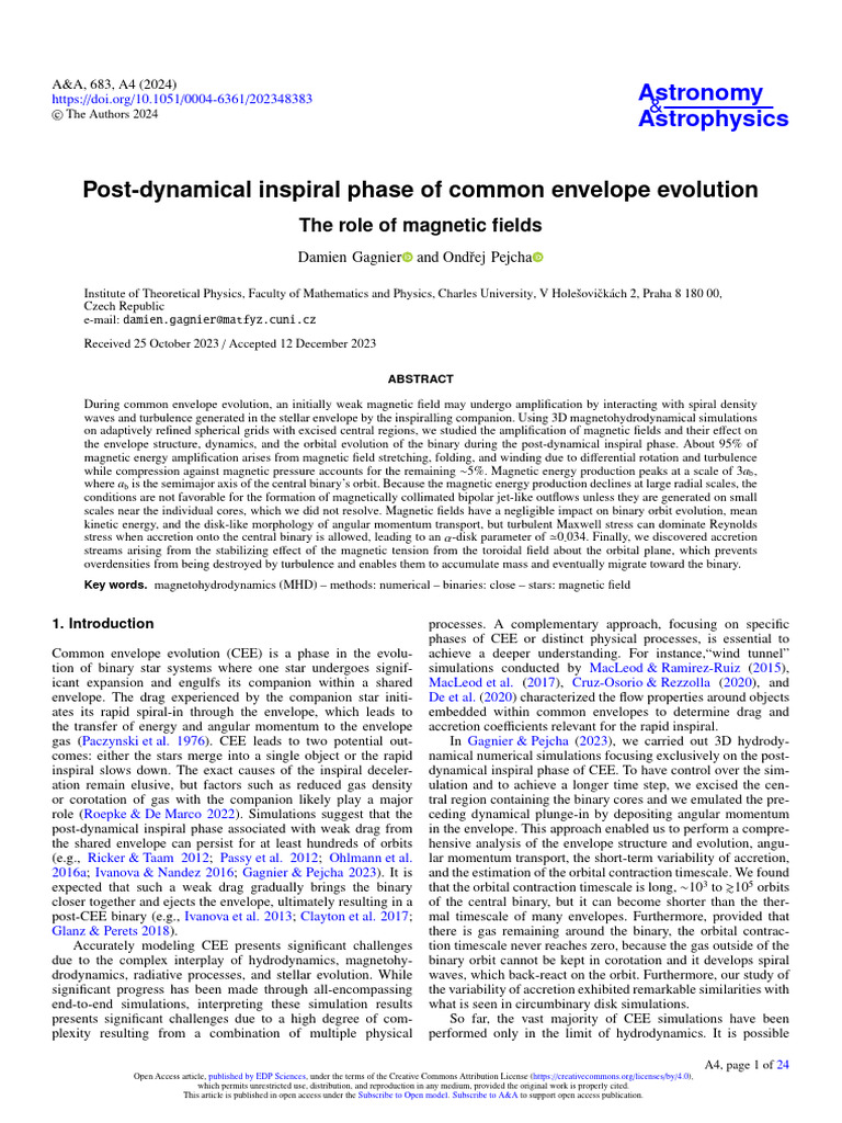 The Role of Magnetic Fields in A Binary Common Envelope | PDF ...