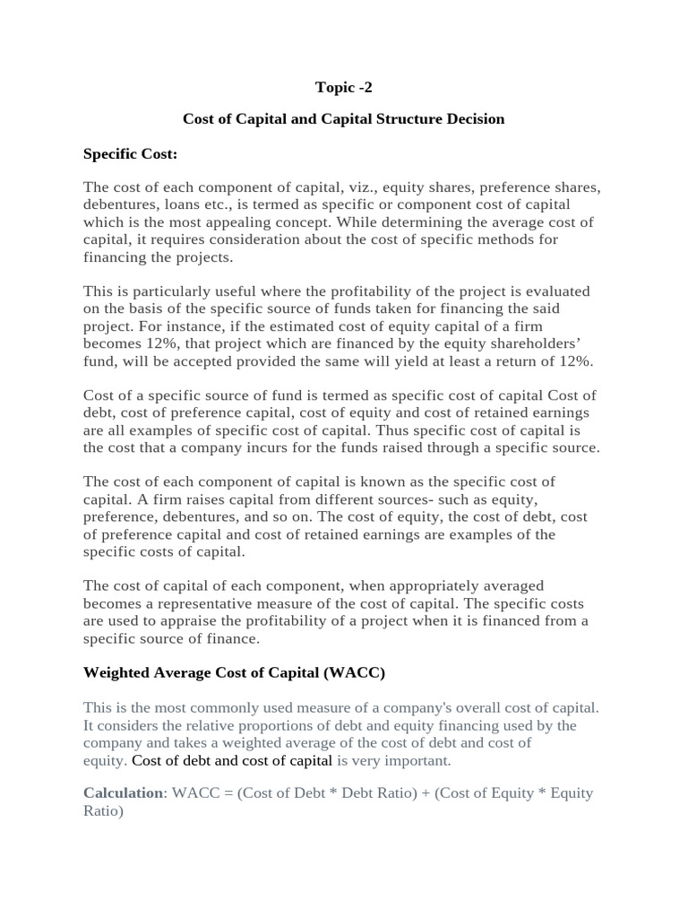 Topic 2 Capital Structure | PDF | Cost Of Capital | Capital Structure